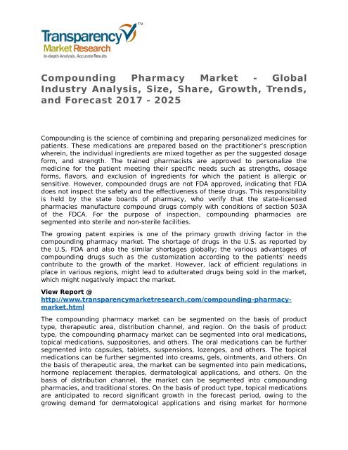 Compounding Pharmacy Market Growth, Trends, and Forecast