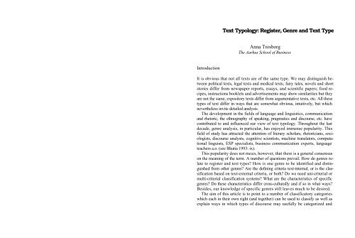 Text Typology: Register, Genre and Text Type