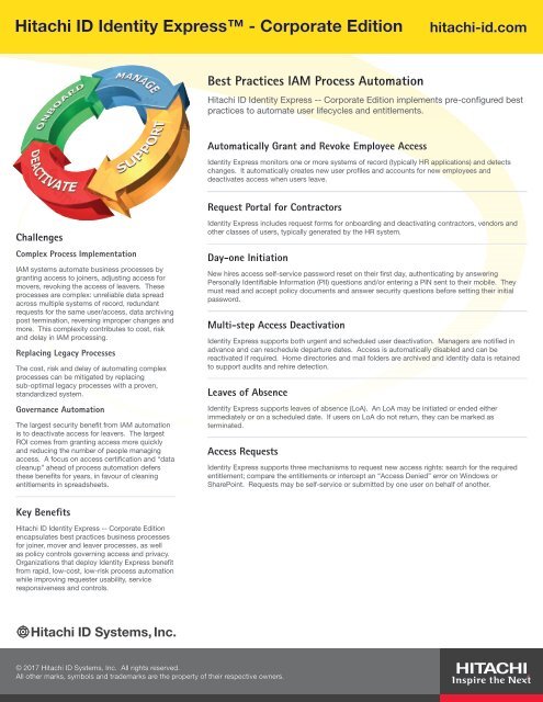 Hitachi ID Identity Express Brochure
