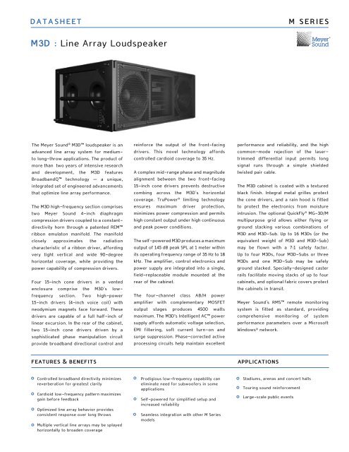 M3D : Line Array Loudspeaker - Meyer Sound Laboratories Inc.
