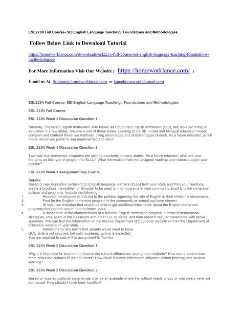 ESL223N Full Course- SEI English Language Teaching Foundations and ...