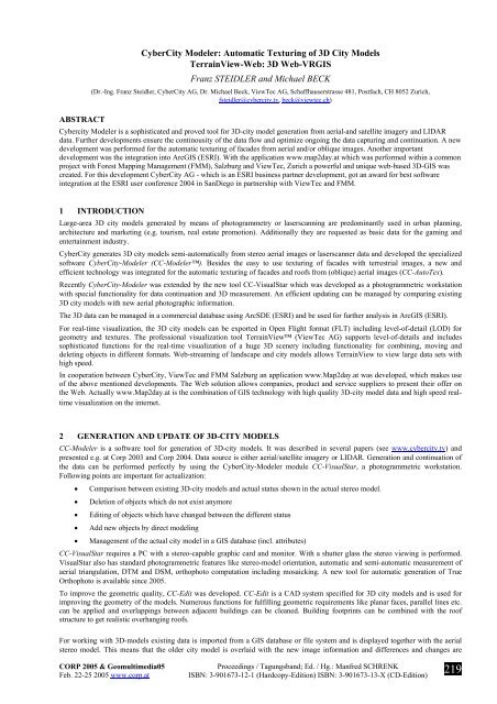 CyberCity Modeler: Automatic Texturing of 3D City Models ... - CORP