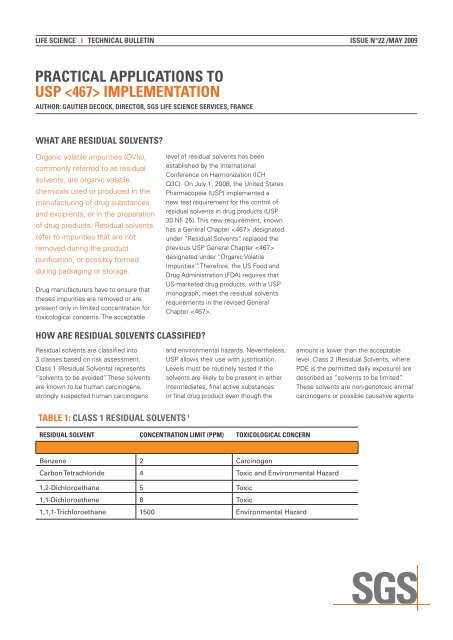Practical Applications to USP Implementation - SGS
