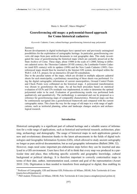 Georeferencing old maps: a polynomial-based ... - E-Perimetron