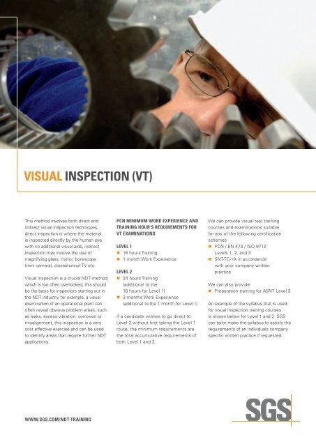NDT Visual Inspection Training Course and Examination by SGS