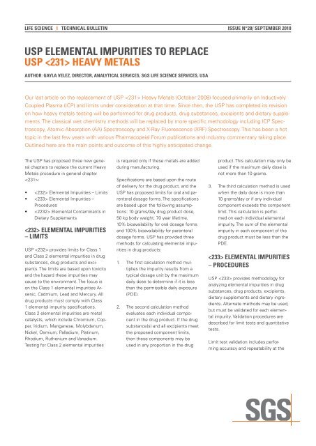 usp elemental impurities to replace usp heavy metals - SGS