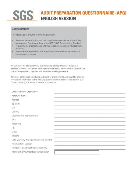 AUDIT PREPARATION QUESTIONNAIRE (APQ) ENGLISH ... - SGS