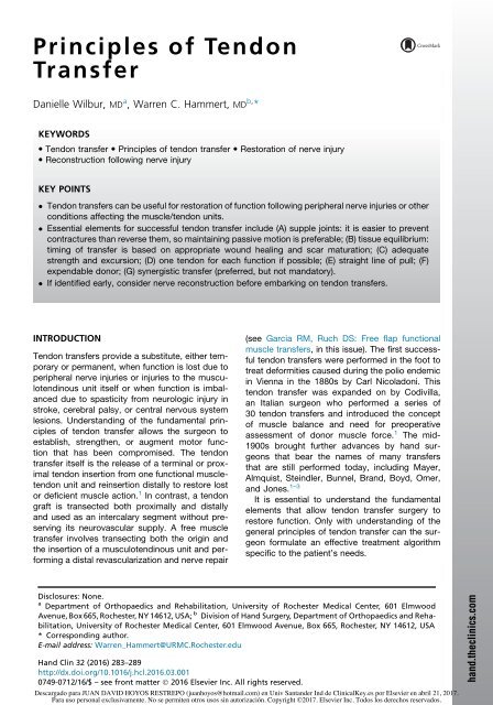 Principles of Tendon Transfer