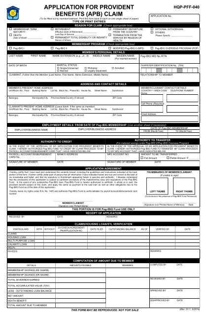 Application for Provident Benefits Claim (HQP-PFF-040, V02.1)