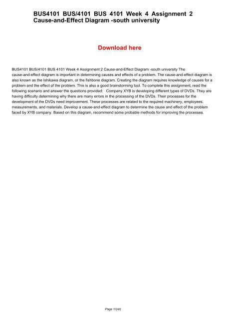 BUS4101 BUS/4101 BUS 4101 Week 4 Assignment 2 Cause-and-Effect Diagram ...