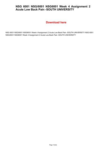 NSG 6001 NSG6001 NSG/6001 Week 4 Assignment 2 Acute Low Back Pain -SOUTH UNIVERSITY