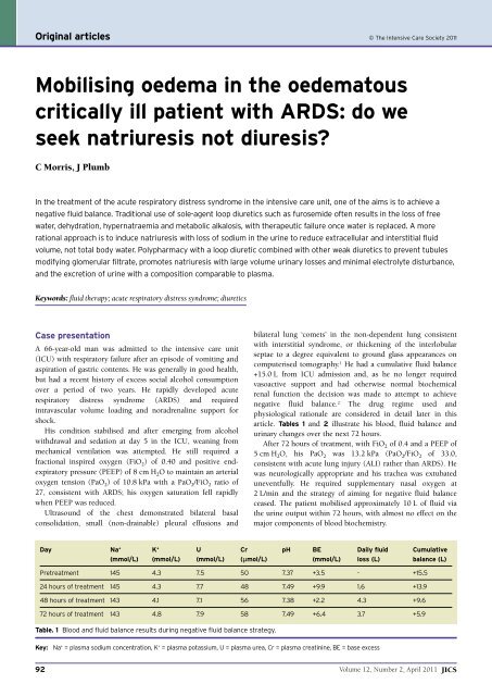 Mobilising oedema in the oedematous critically ill patient with ARDS ...
