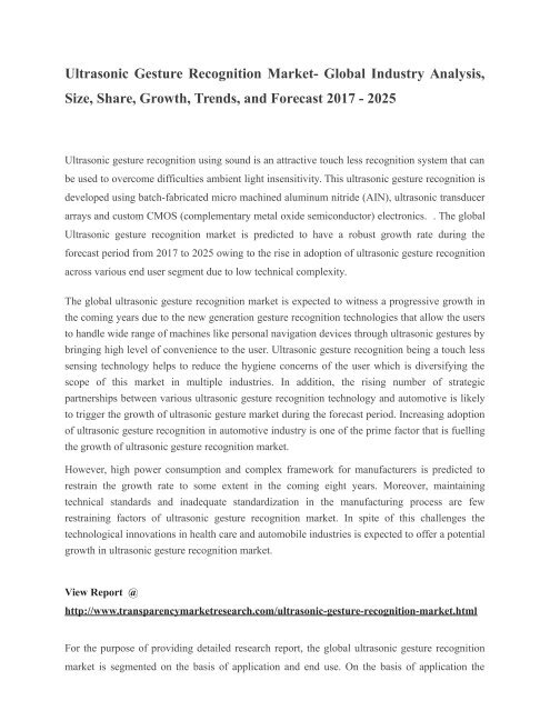 Ultrasonic Gesture Recognition Market