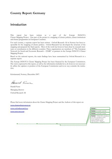 Country Report: Germany Introduction - European Cluster Observatory