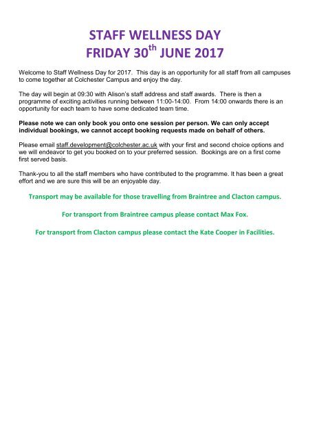 Staff Wellness Day Programme 2017