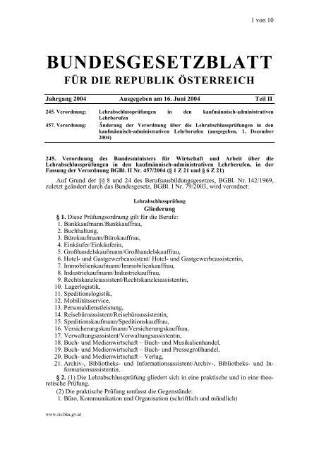 bundesgesetzblatt für die republik österreich - Wiener Berufsschulen