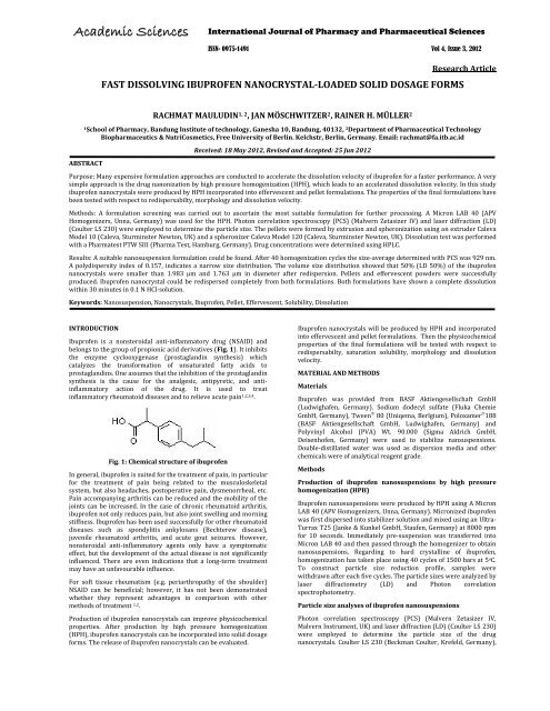 fast dissolving ibuprofen nanocrystal-loaded solid dosage forms