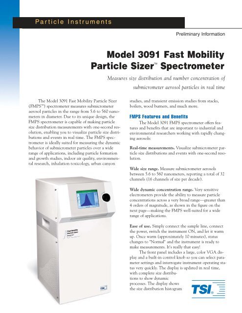 Model 3091 Fast Mobility Particle SizerTM Spectrometer - TSI
