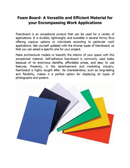 Foam Board- A Versatile and Efficient Material for your Encompassing ...
