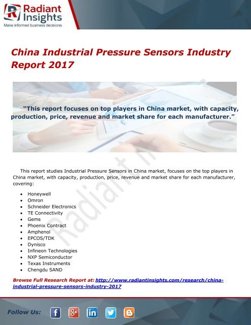 China Industrial Pressure Sensors Industry Report 2017