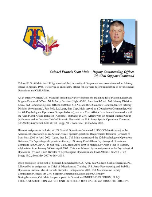 Colonel Francis Scott Main - US Army in Europe