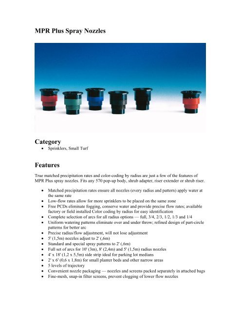 MPR Plus Spray Nozzles Category Features - Toro