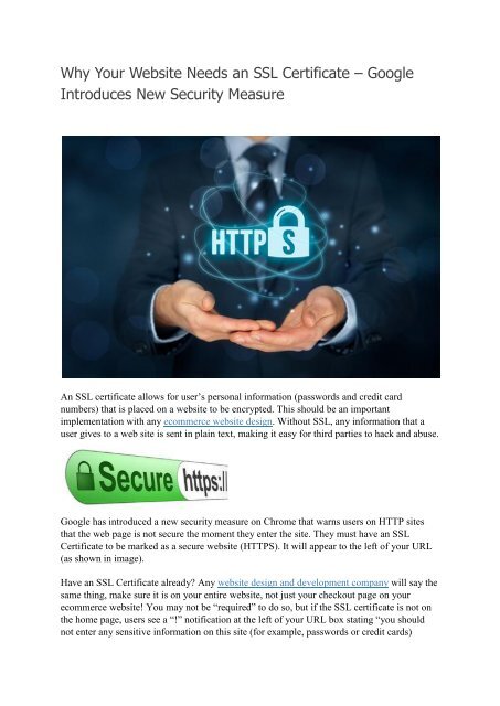 Why Your Website Needs an SSL Certificate