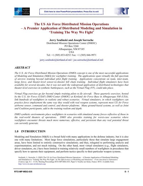 The US Air Force Distributed Mission Operations – A Premier ... - Nato