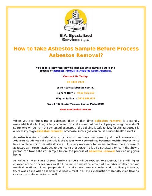 How to take Asbestos Sample Before Process Asbestos Removal?