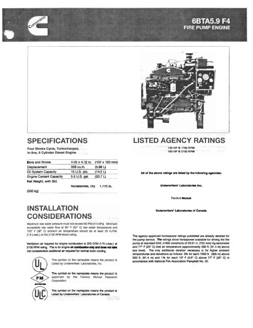 Component 2100 RPM 1760 RPM - Cummins Fire Power