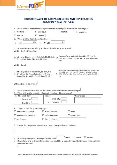Questionnaires d'identification des besoins et attentes des clients copie