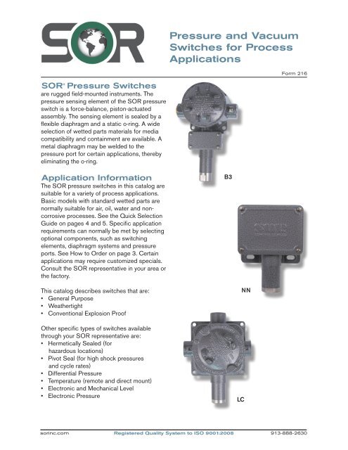 Pressure and Vacuum Switches for Process Applications - SOR Inc.
