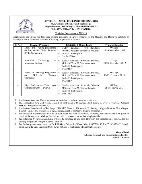 Centre for Excellence in - MP Council of Science & Technology