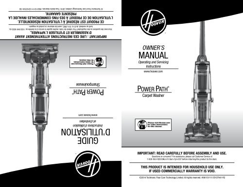 Hoover Power Path Deluxe Carpet Cleaner - FH50951 - Manual