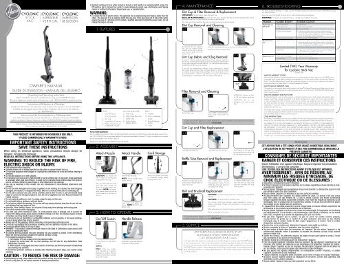 Hoover LiNX Cyclonic Stick Vacuum - SH20030 - Manual