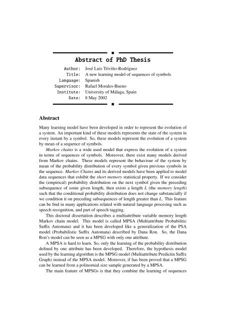 Abstract Of PhD Thesis UPC