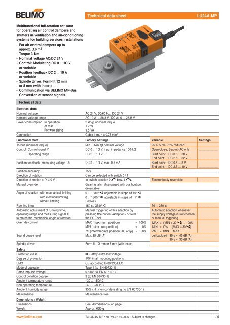 Technical data sheet LU24A-MP - Belimo