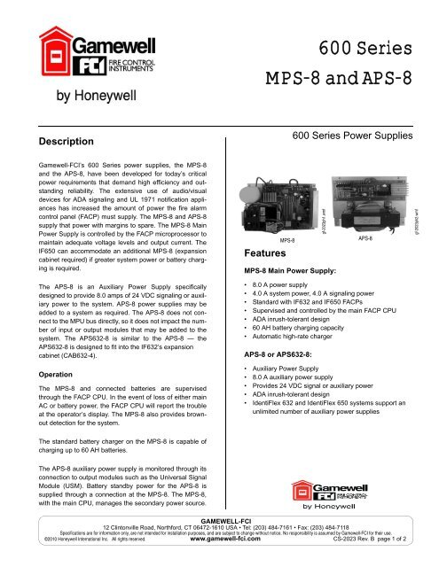 600 Series MPS-8 and APS-8 - Gamewell