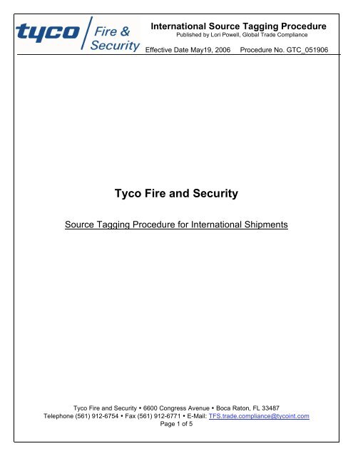 International Source Tagging Procedure - Sensormatic