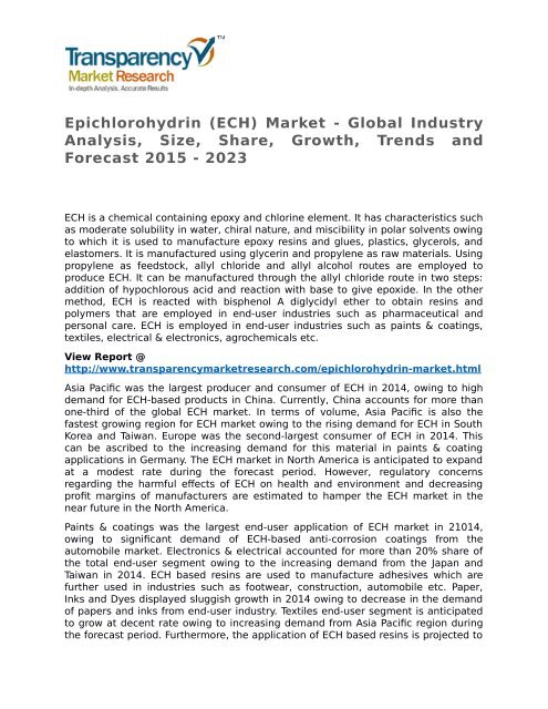 Epichlorohydrin (ECH) Market