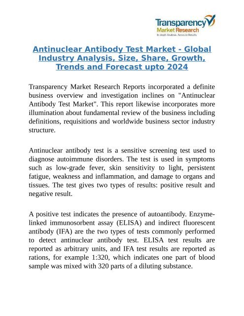 Antinuclear Antibody Test Market