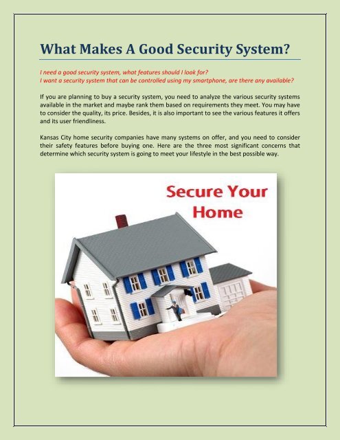 What Makes A Good Security System