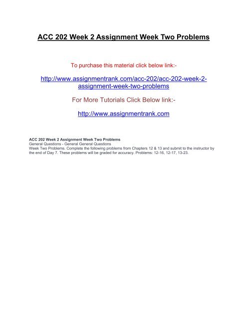 ACC 202 Week 2 Assignment Week Two Problems