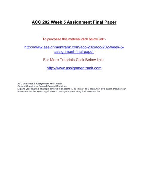 ACC 202 Week 5 Assignment Final Paper