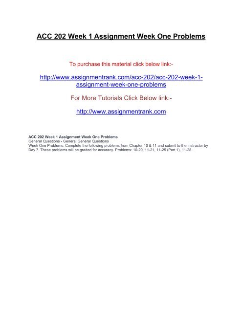 ACC 202 Week 1 Assignment Week One Problems