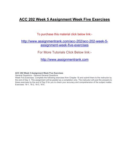 ACC 202 Week 5 Assignment Week Five Exercises