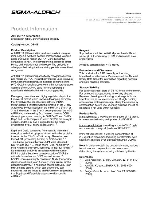Anti-DCP1A (C-terminal) (D5444) - Data Sheet - Sigma-Aldrich