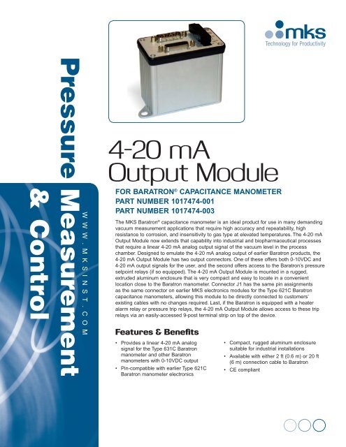 4-20 mA Output Module for Baratron® Capacitance Manometers