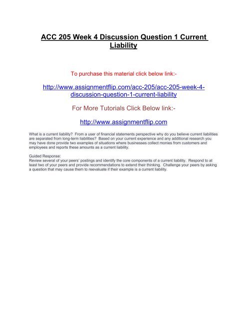 ACC 205 Week 4 Discussion Question 1 Current Liability
