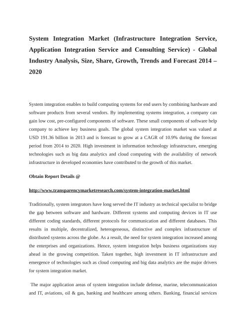 System Integration Market: Trends, outlook and Opportunity Analysis 2020